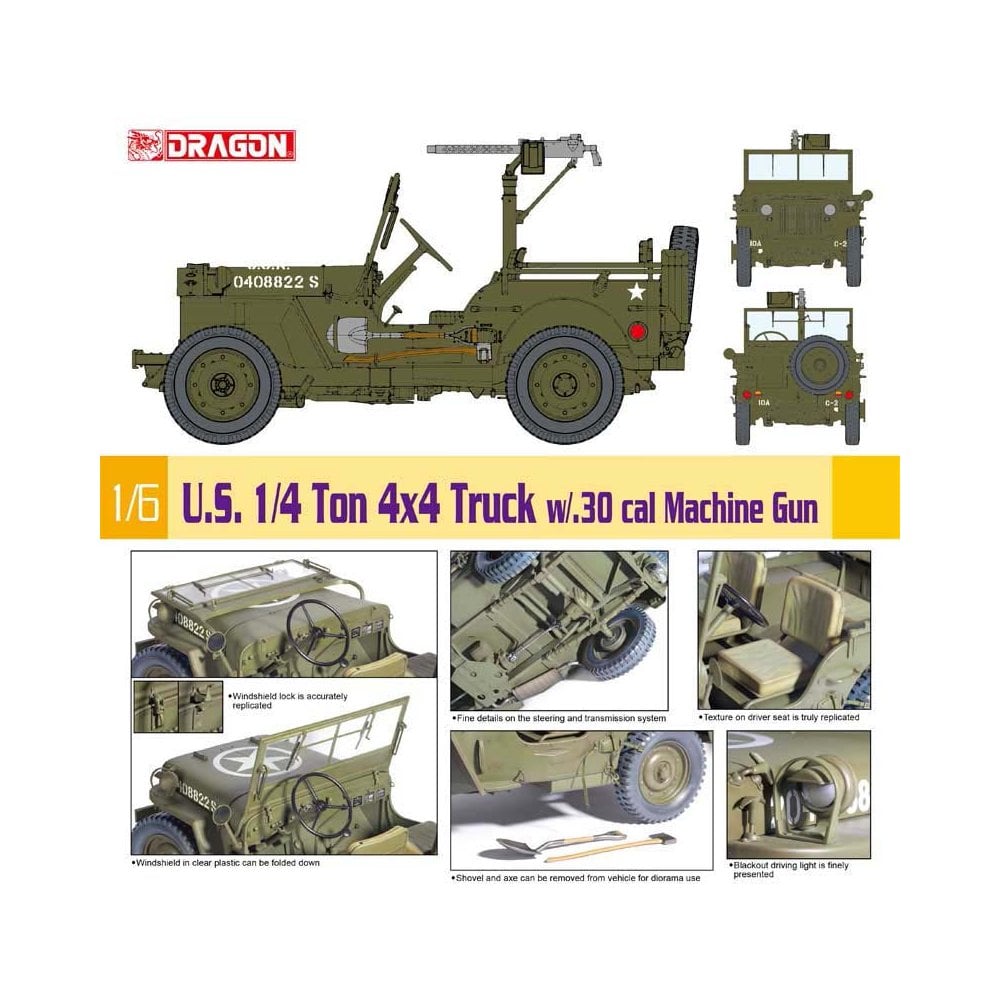 Dragon D75050 1/6 1/4 Ton 4X4 Truck W/.30Cal Gun 75050