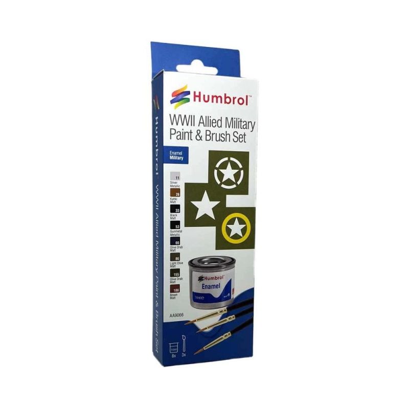 Humbrol AA9066 Enamel Paint and Brush WWII Allied Military Set