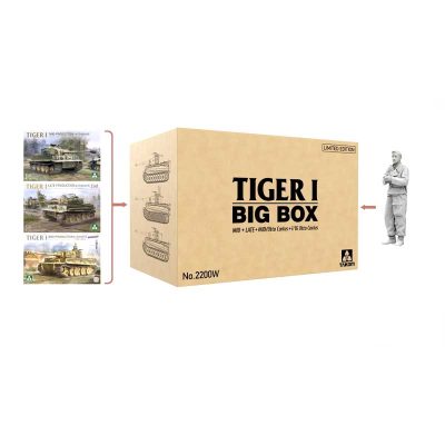 TIGER I BIG BOX 3 1/35 kits & 1:16 Otto Carius figure 2200W Takom ...